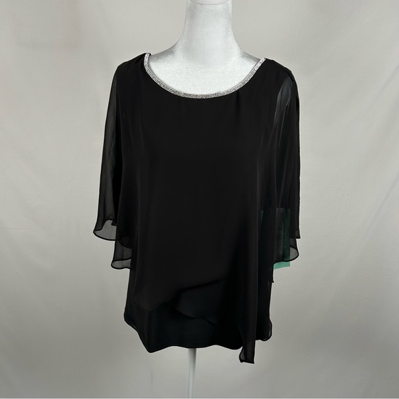 MSK | Tops | New Msk Rhinestone Sparkle Black Layered Formal Blouse ...